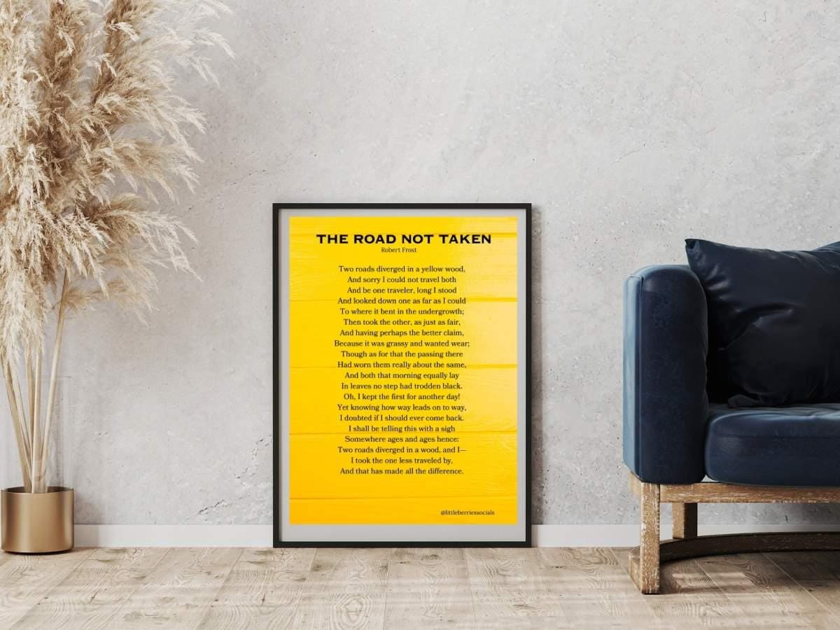 The Road Not Taken Poem Print – Robert Frost Wall Art – Yellow ...