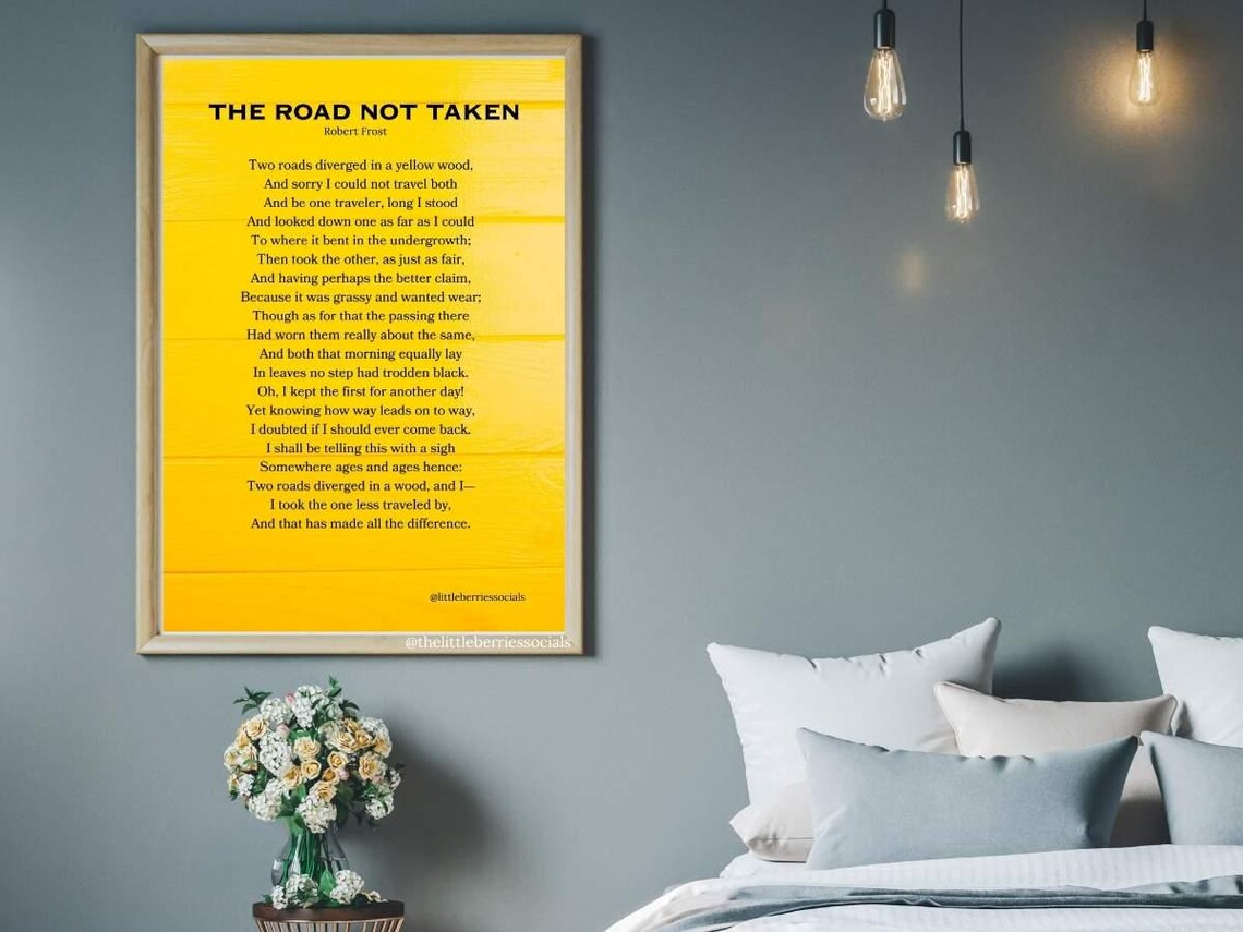 The Road Not Taken Poem Print – Robert Frost Wall Art – Yellow ...
