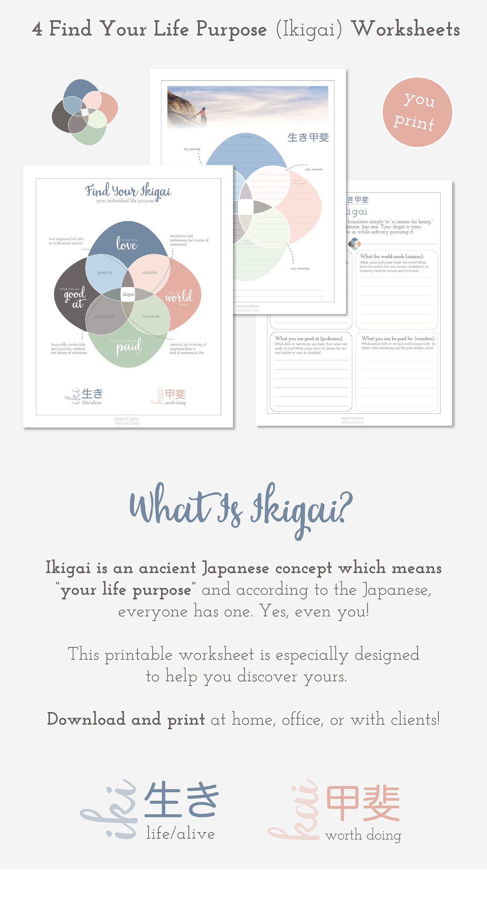 Find Your Ikigai Printable Worksheet Available in A4, A5, Letter, and ...