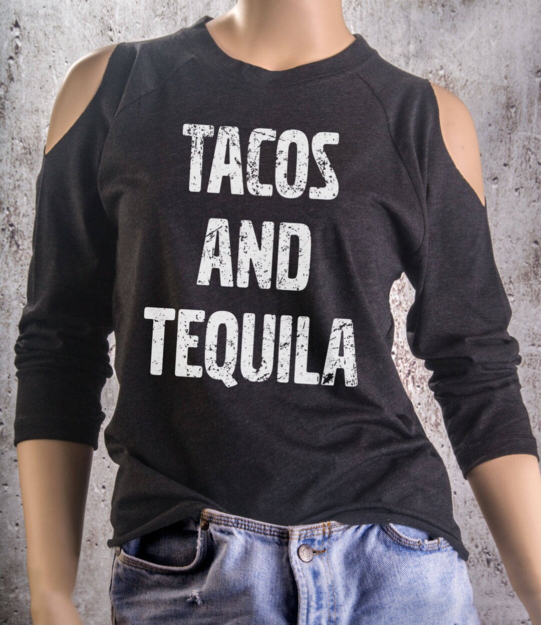 Tacos and Tequila Cold Shoulder Shirt - Heather Black Triblend - Etsy