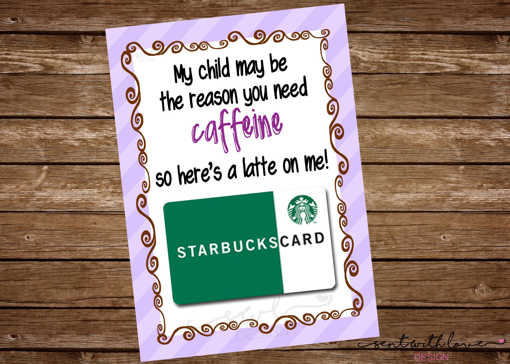 Gift for Teacher, Teacher Appreciation, Printable Starbucks Gift Card ...