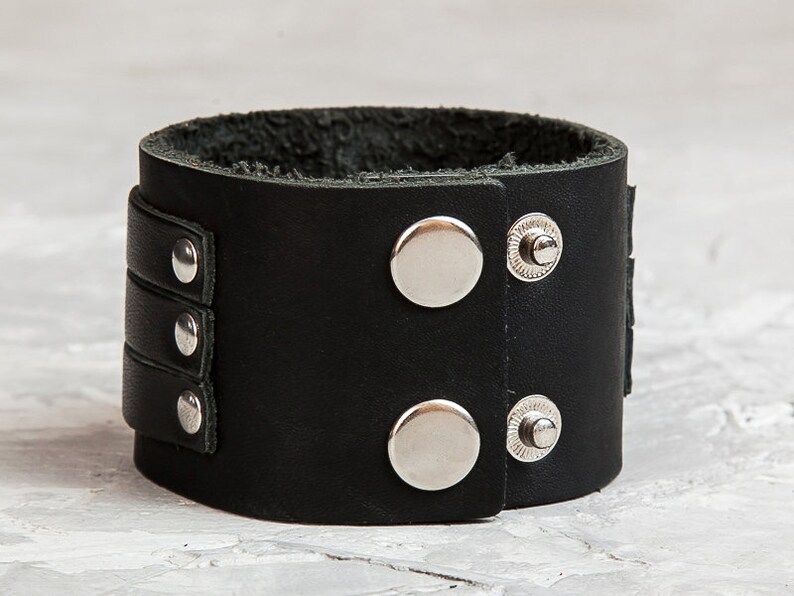 Mens Wide Leather Wristband Wide Leather Cuff Metal Armlet Men - Etsy