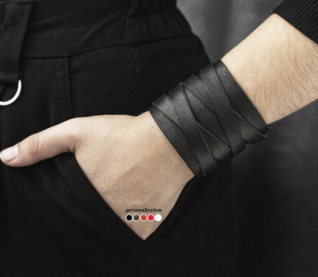 Wide Leather Bracelet With Cross, Leather Wrist Cuff Bracelet, Black Wide Leather Cuff Wristband ...