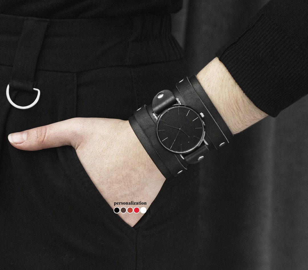 Wide Leather Watch Strap - Wide Leather Watch Band Leather Cuff Watch ...