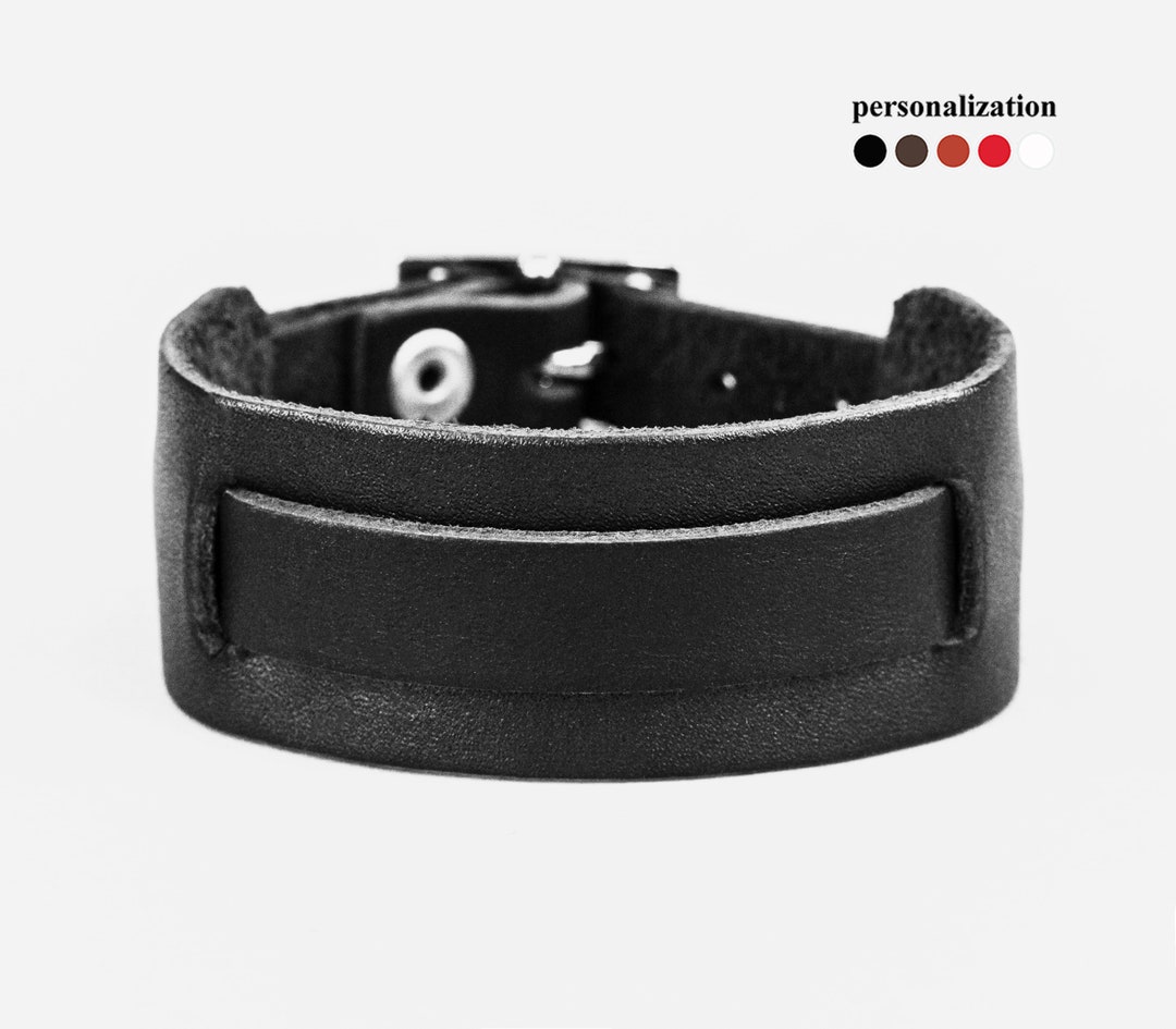 Black Slim Cuff Leather Wristband Bracelet for Men or Women, 6520 - Etsy