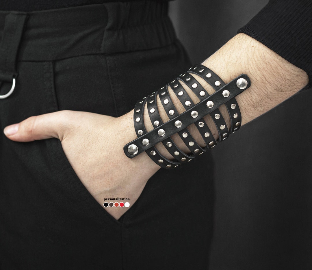 Stud Unique Wide Leather Cuff Bracelet Wristband for Women, 4611 - Etsy