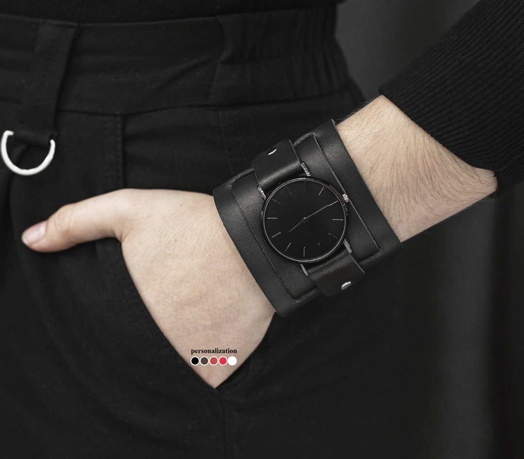 Wide Leather Watch Cuff Band for Men or Women, Leather Watch Strap for ...