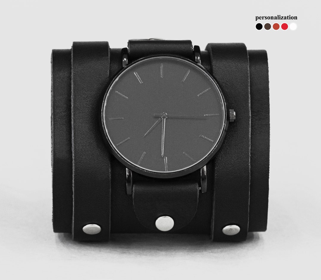 Wide Leather Watch Strap - Wide Leather Watch Band Leather Cuff Watch ...