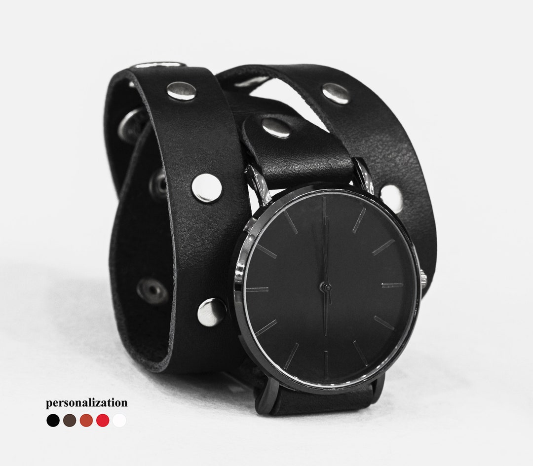 Double Wrap Leather Watch Band for Men or Women - Wide Leather Watch ...