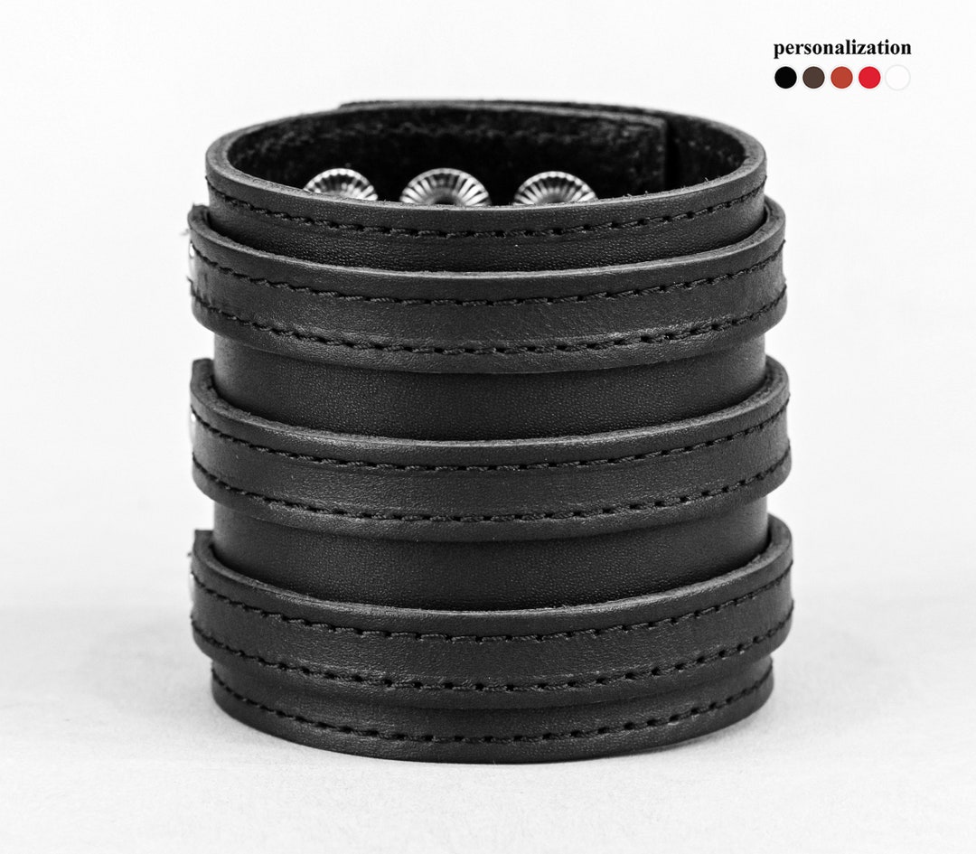 Wide Leather Cuff Bracelet for Men or Women, Leather Wrist Wristband ...