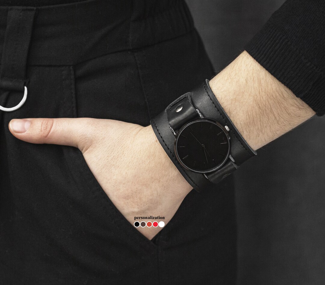Wide Leather Watch Strap for Men or Women Wide Leather Cuff Watch Band ...