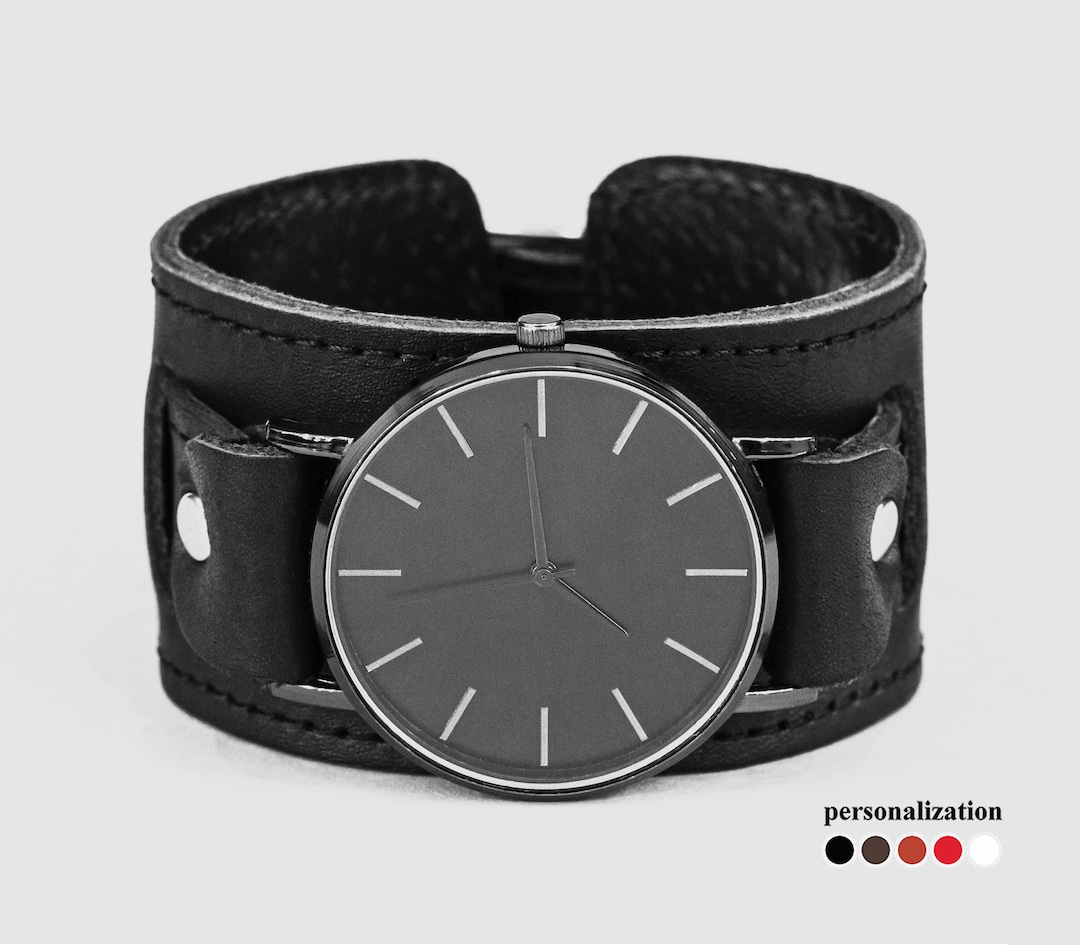 Wide Leather Watch Strap for Men or Women - Wide Leather Cuff Watch ...