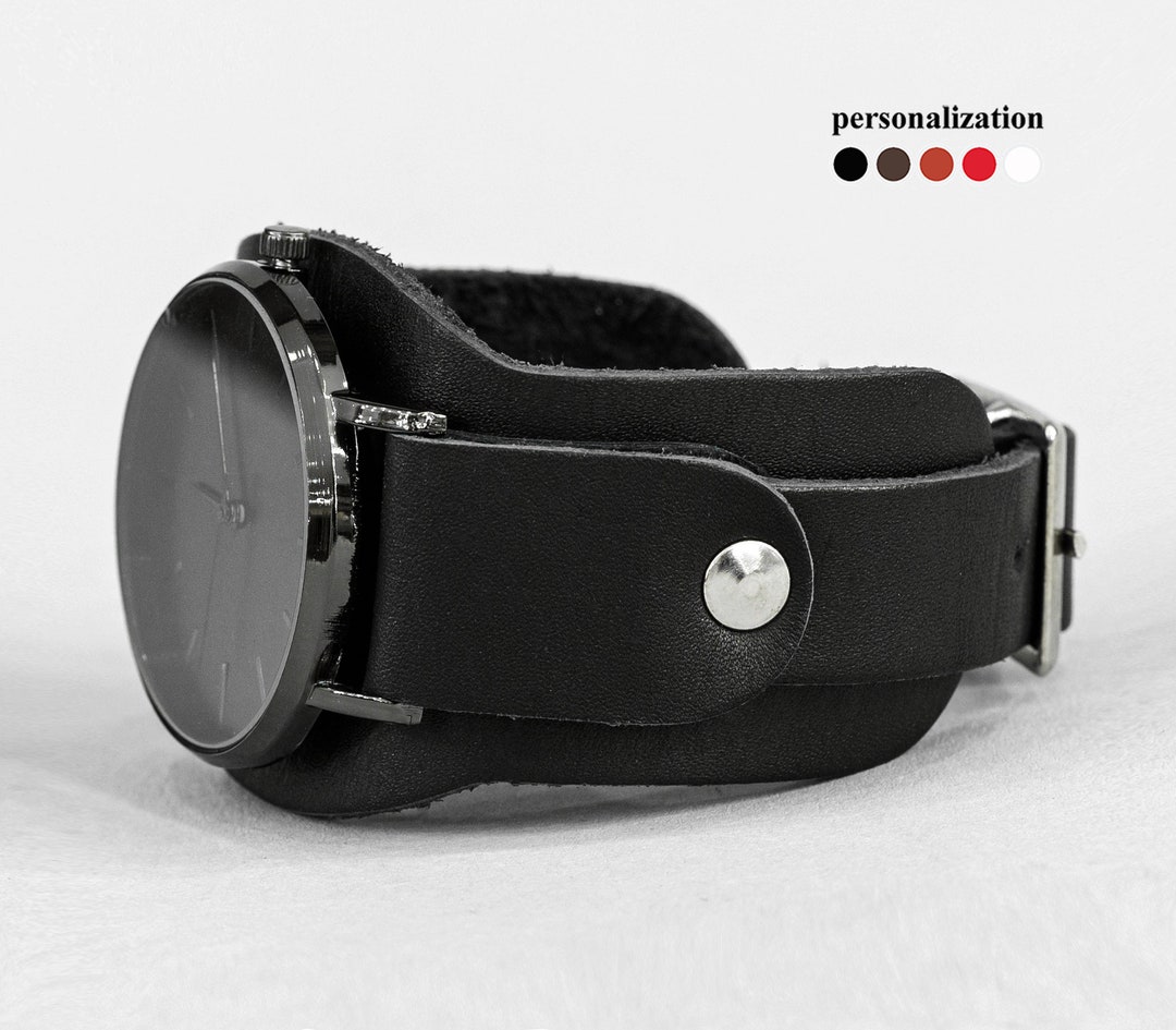 Wide Leather Watch Strap for Men or Women - Wide Leather Cuff Watch ...