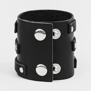 Wide Leather Wrist Cuff Bracelet, Black Wide Leather Cuff Wristband for Men or Women, Punk Rock ...