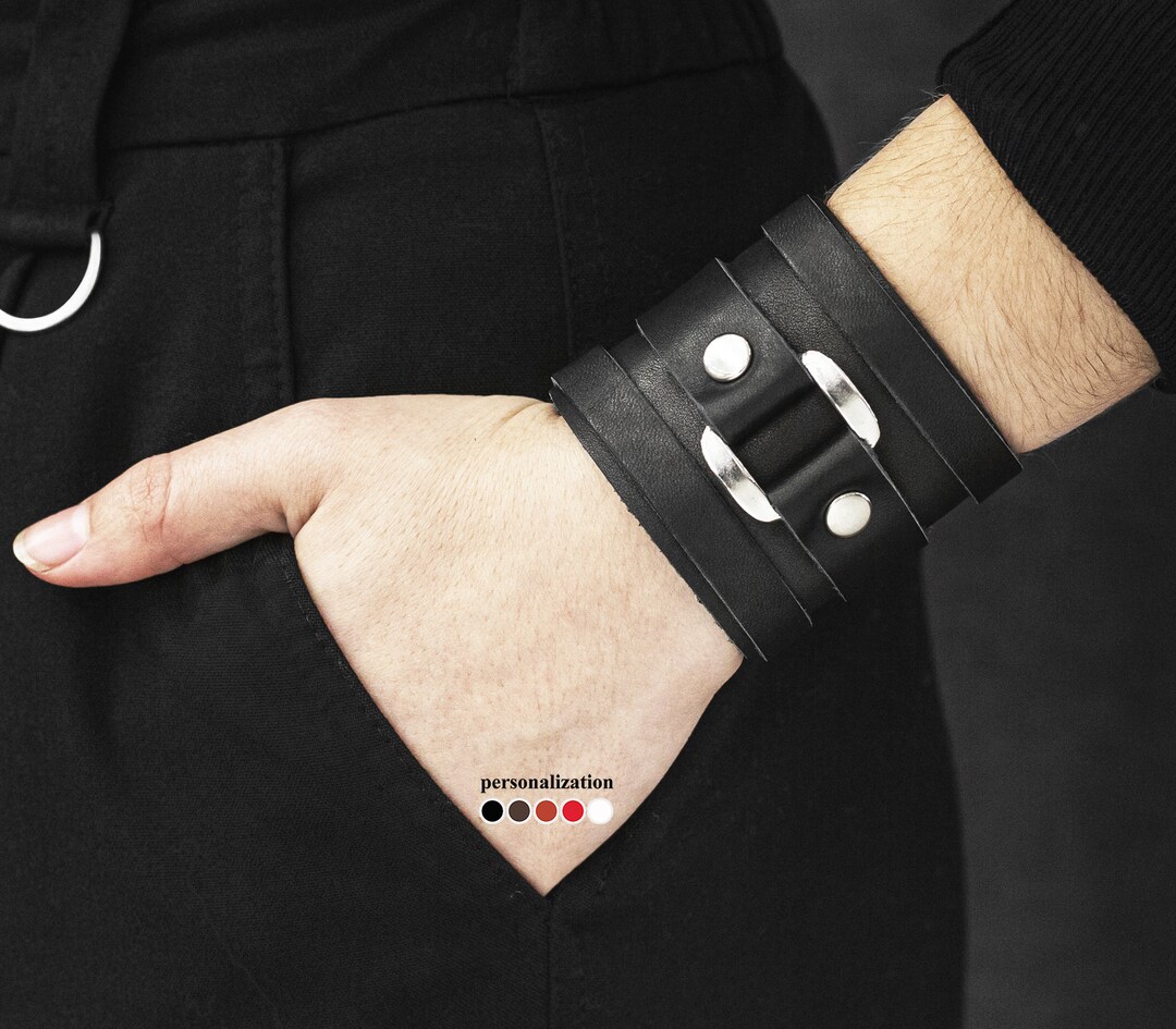 Wide Leather Wrist Cuff Bracelet for Men or Women, Custom Leather Arm Wristband, 3163 - Etsy