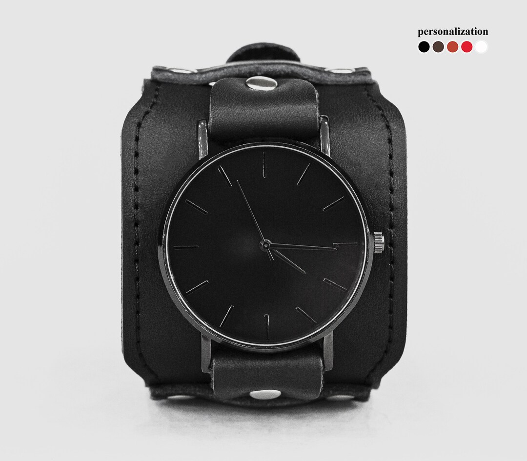 Wide Leather Watch Strap for Men or Women - Wide Leather Cuff Watch ...