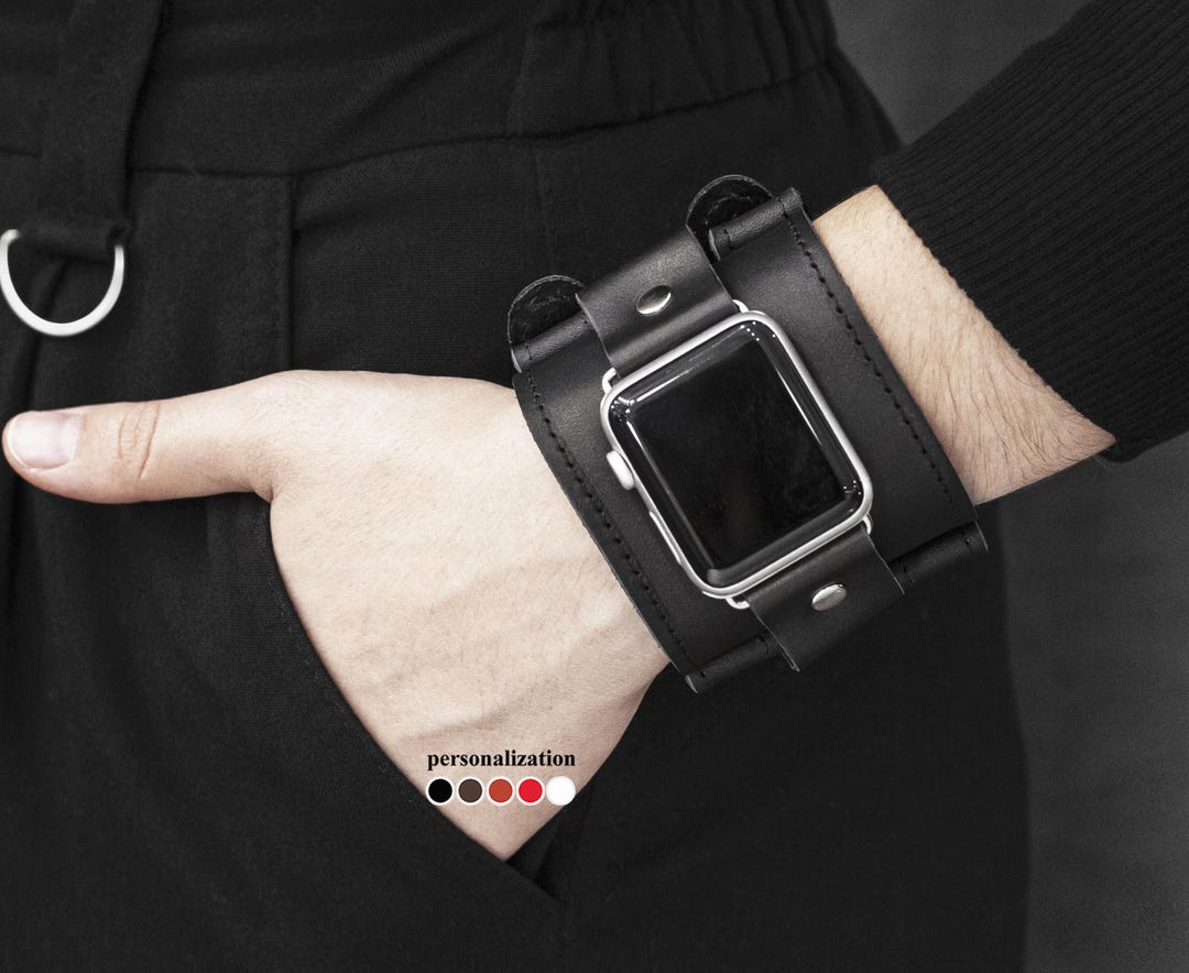 Wide Western Leather Apple Watch Cuff Band for Men 38mm 40mm 41mm 42mm 44mm 45mm 46mm 49mm ...