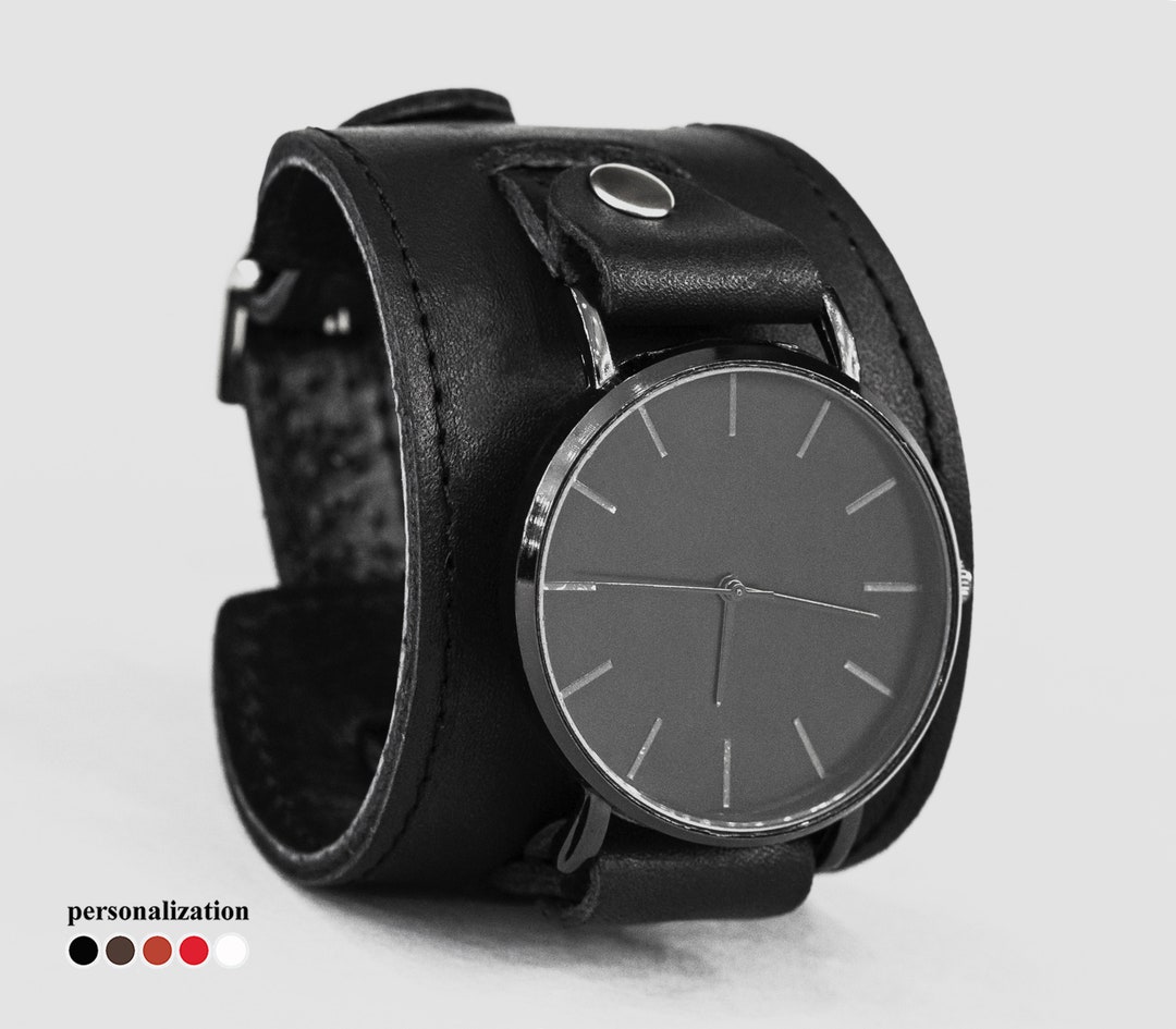 Wide Leather Watch Strap for Men or Women - Wide Leather Cuff Watch ...