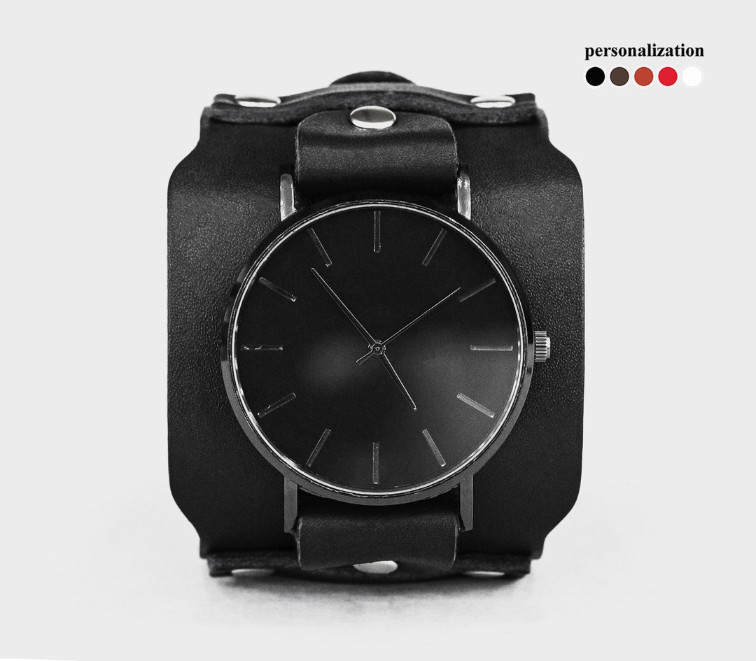 Wide Leather Watch Cuff Band, Leather Watch Cuff Armband for Men or ...