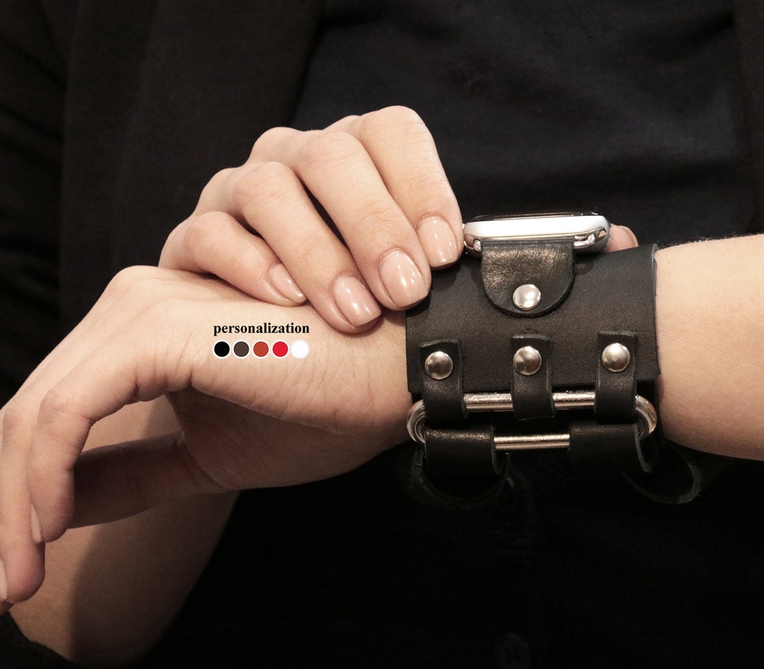 Wide Leather Apple Watch Cuff Band for Men or Women 38mm 40mm 41mm 42mm ...