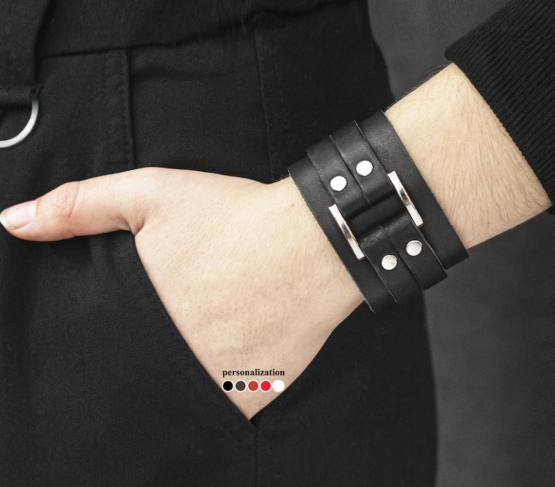 Wide Leather Cuff Bracelet, Leather Arm Bands for Men or Women, Black ...