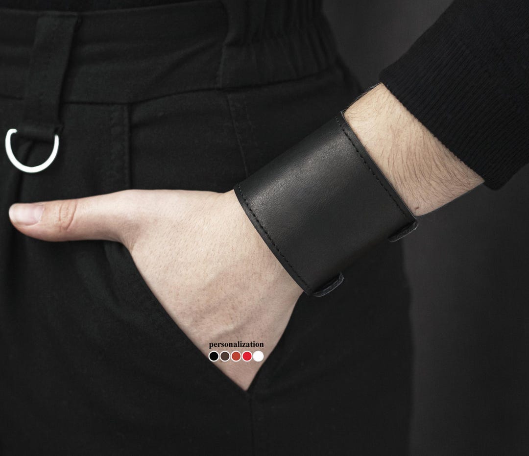 Wide Leather Bracer for Men or Women, Wide Leather Cuff Bracelet ...