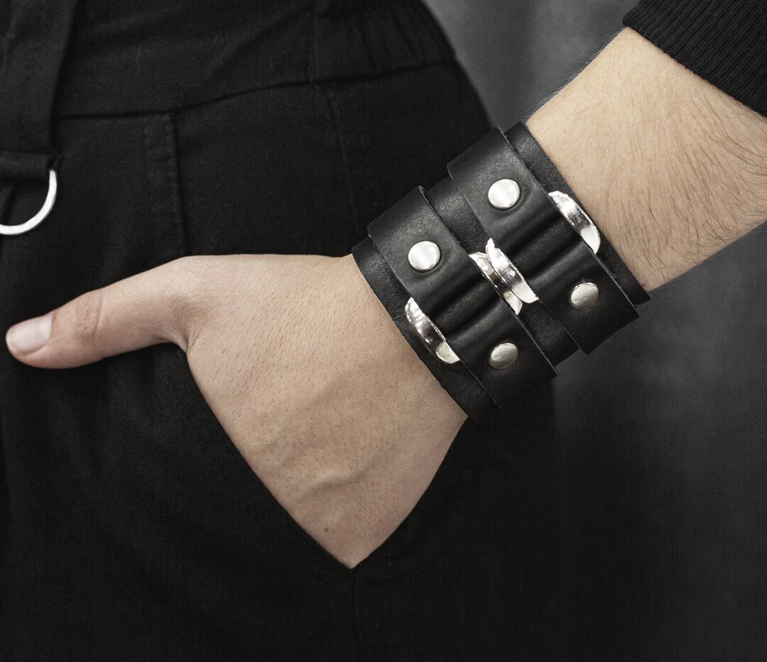 Wide Leather Wrist Cuff Bracelet, Black Wide Leather Cuff Wristband for Men or Women, 3198 - Etsy