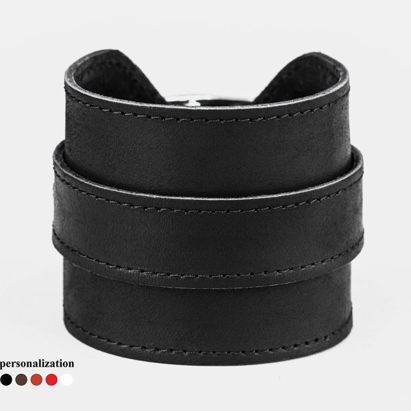 Wide Leather Cuff - Etsy
