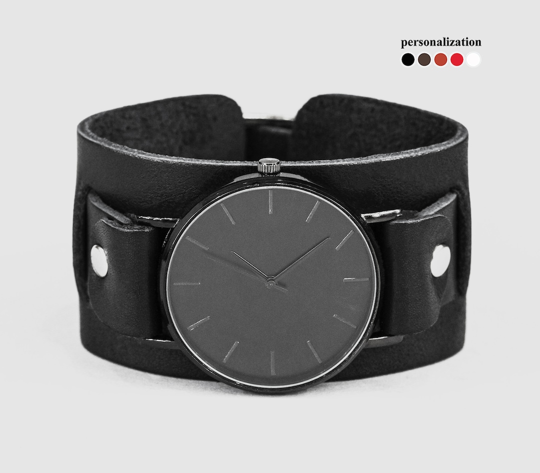 Wide Leather Watch Strap for Men or Women - Wide Leather Cuff Watch ...