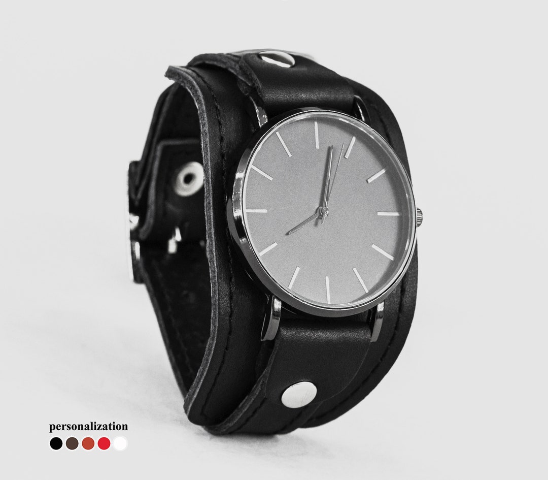 Wide Leather Watch Strap for Men or Women - Wide Leather Cuff Watch ...