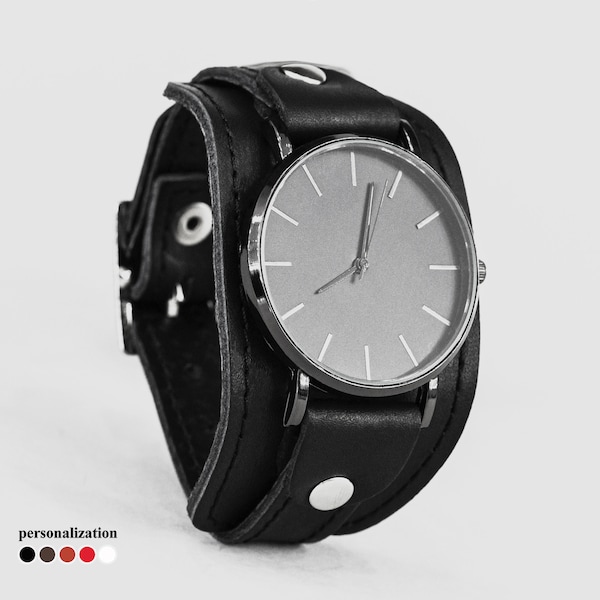 Leather Watch Cuff Strap Men - Etsy