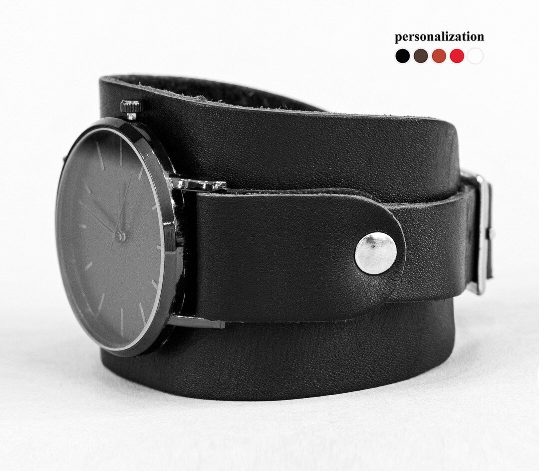 Wide Leather Watch Strap, Leather Watch Cuff Band for Men or Women for ...