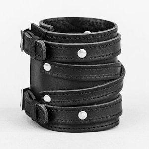 Wide Stitched Leather Wristbands - Leather Wrist Cuff - Leather ...