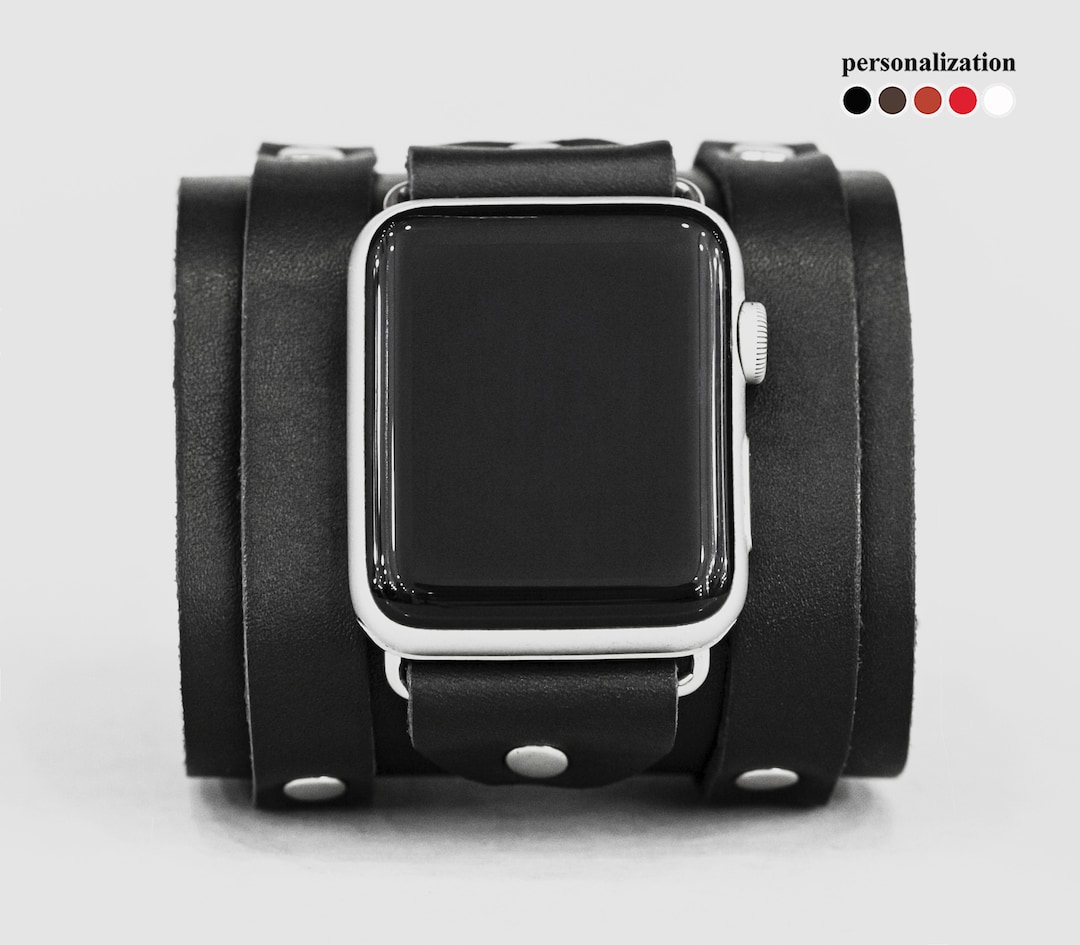 Wide Leather Apple Watch Cuff Band for Men or Women 38mm 40mm 41mm 42mm ...
