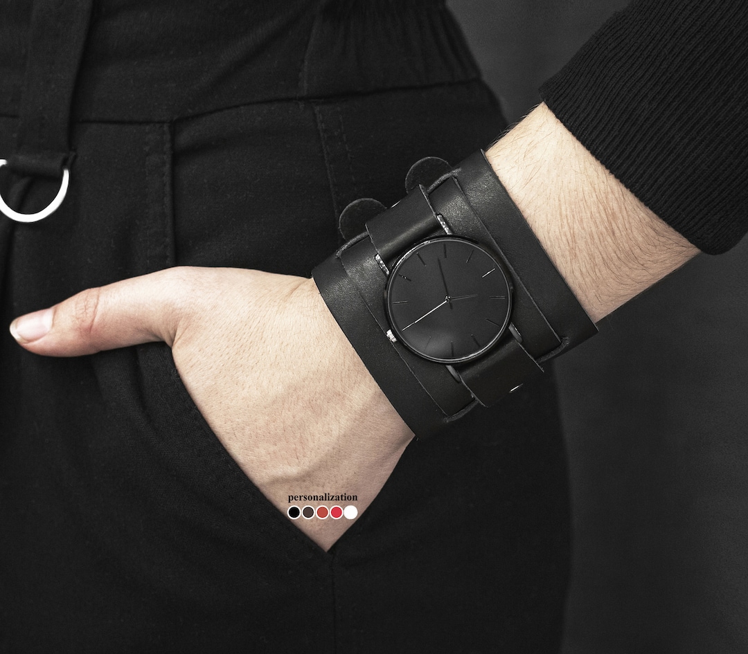 Wide Leather Watch Cuff Band for Men or Women, Leather Watch Strap for ...