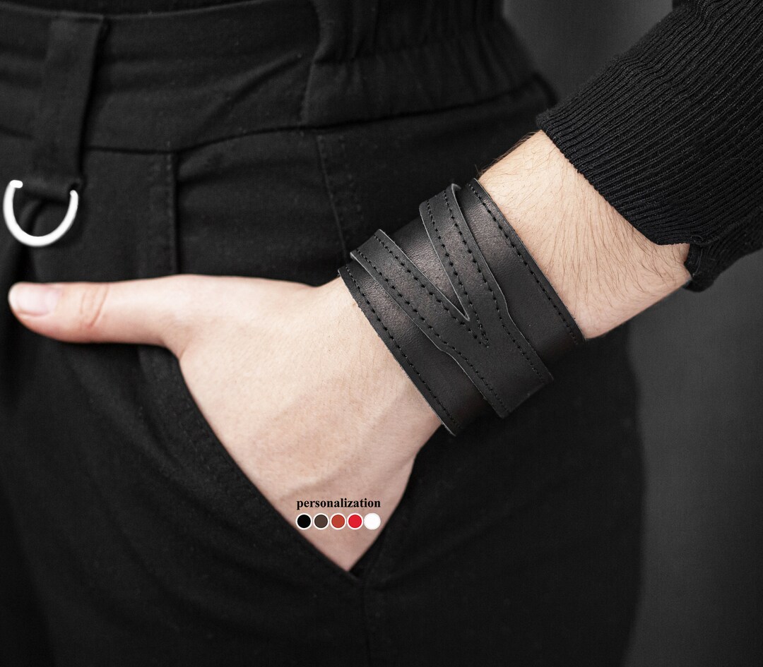 Leather Arm Guard, Wide Double Wrap Leather Cuff Bracelet for Man or ...