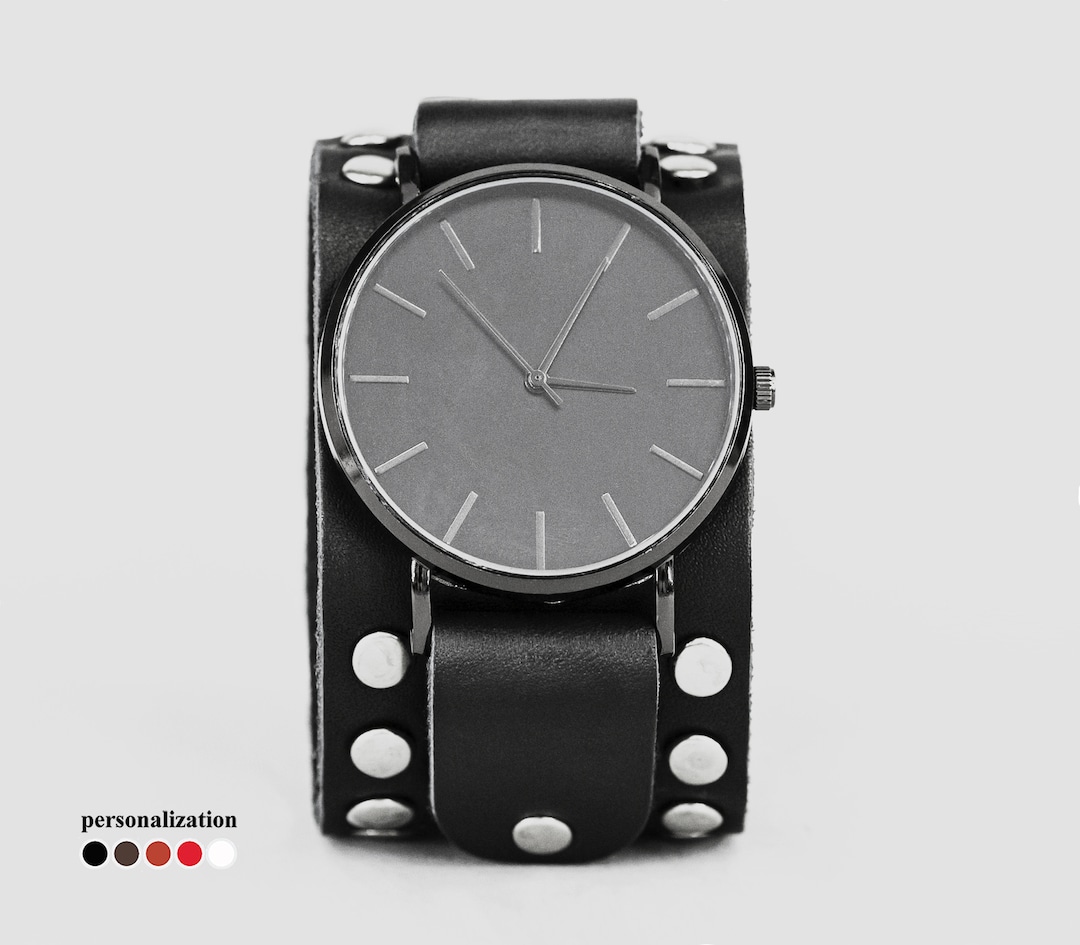 Wide Leather Watch Strap - Wide Leather Watch Band Leather Cuff Watch ...