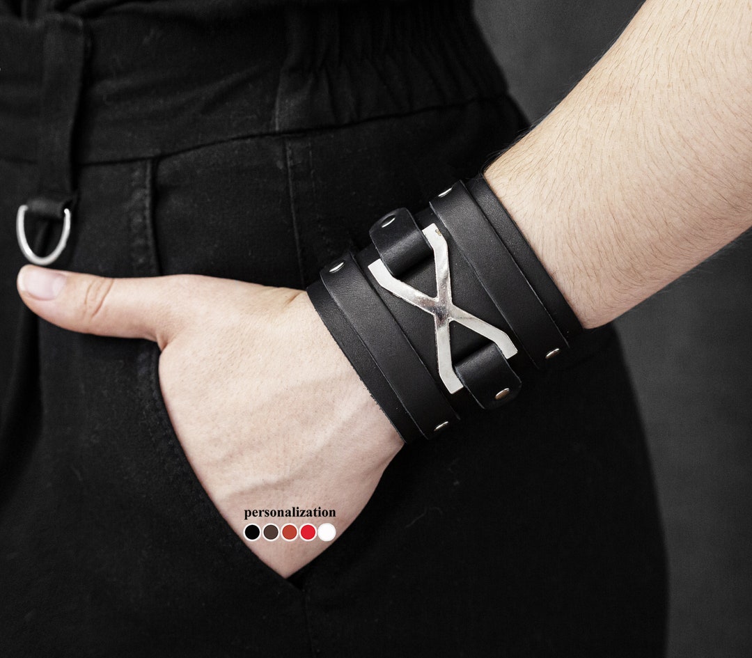 Wide Leather Wristbands - Leather Wrist Cuff - Leather Bracelet Mens ...