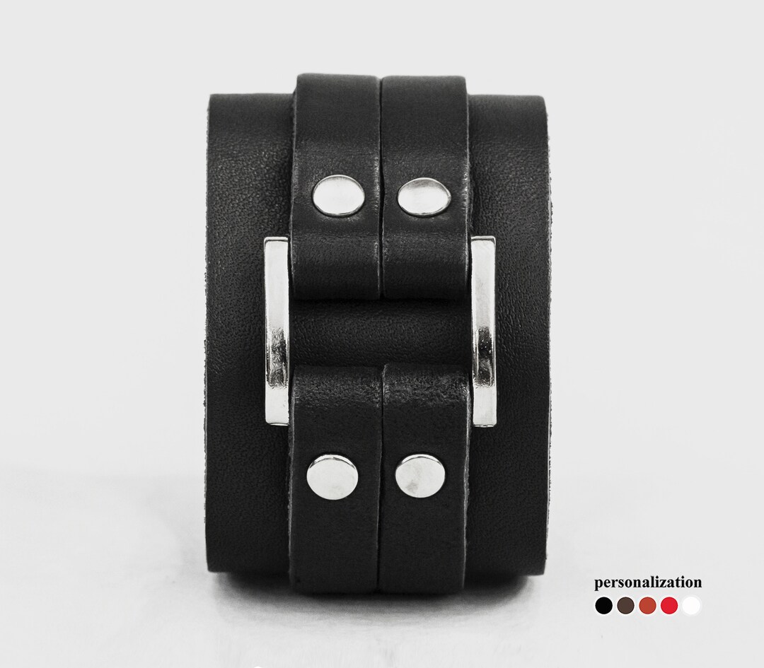 Wide Leather Cuff Bracelet, Leather Arm Bands for Men or Women, Black ...