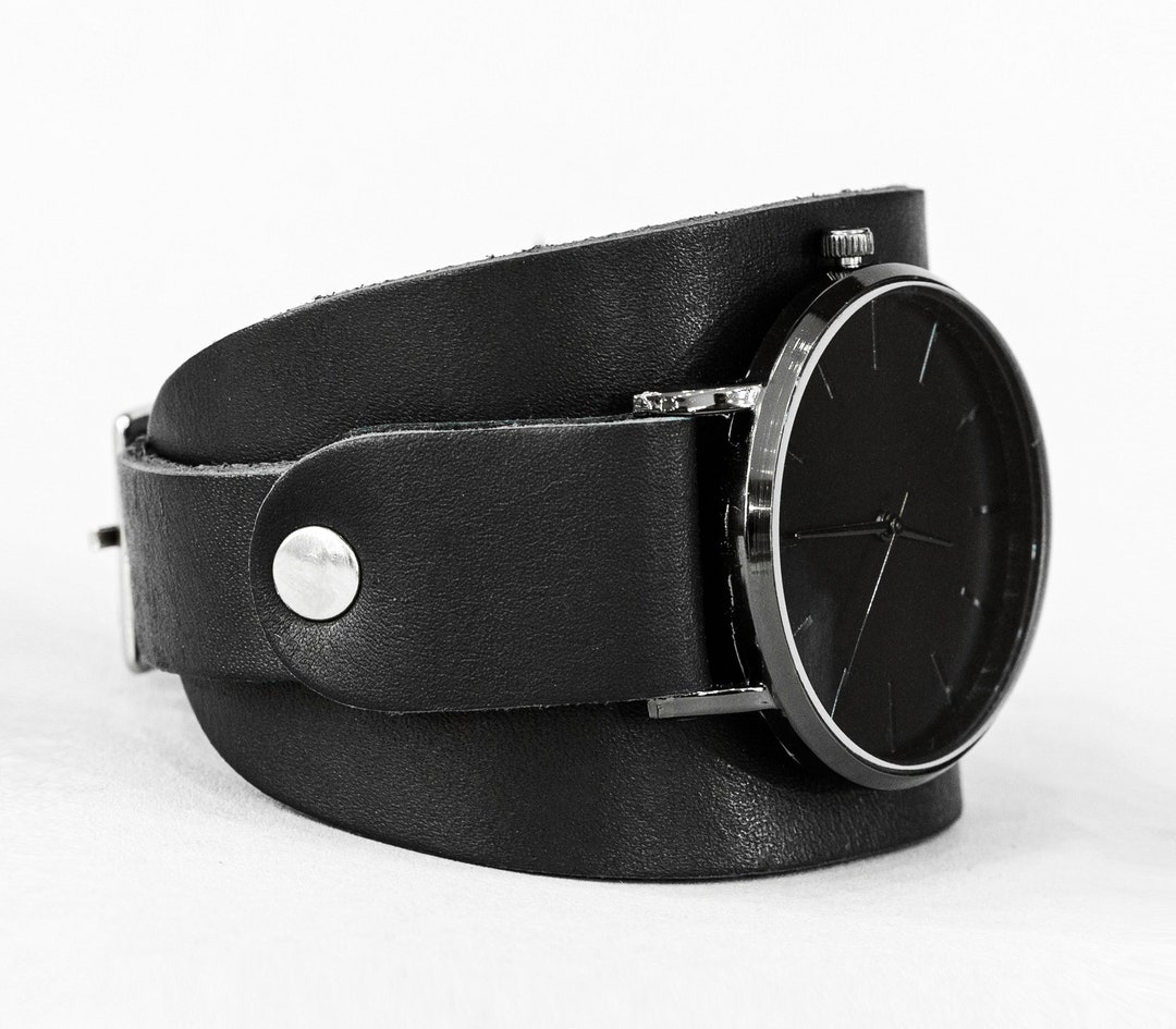 Wide Leather Watch Strap for Men or Women - Wide Leather Cuff Watch ...