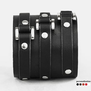 Wide Leather Wrist Cuff Bracelet, Black Wide Leather Cuff Wristband for Men or Women, Punk Rock ...