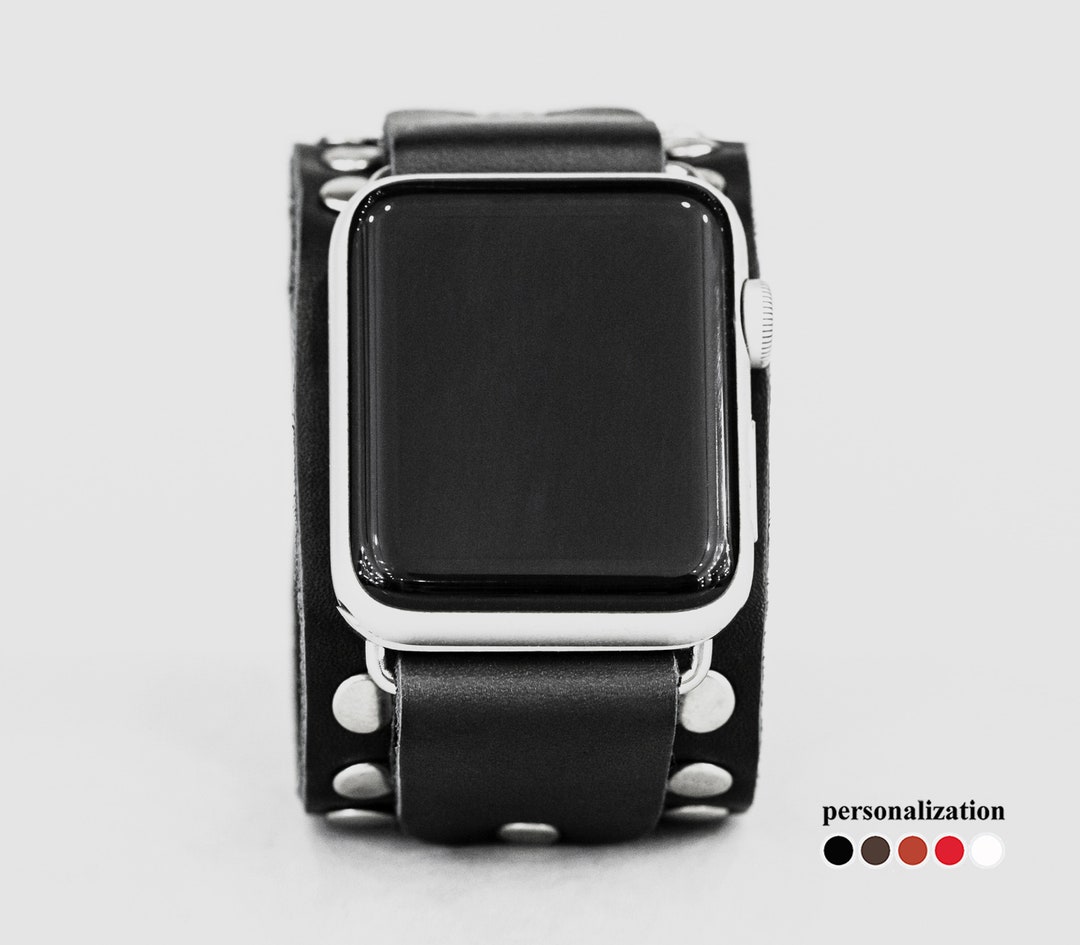 Wide Stud Leather Apple Watch Band for Men Women 38mm 40mm 41mm 42mm ...
