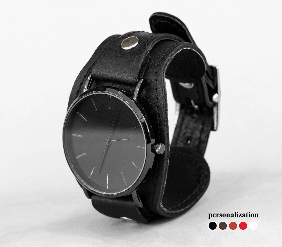 Wide Leather Watch Strap for Men or Women - Wide Leather Cuff Watch ...