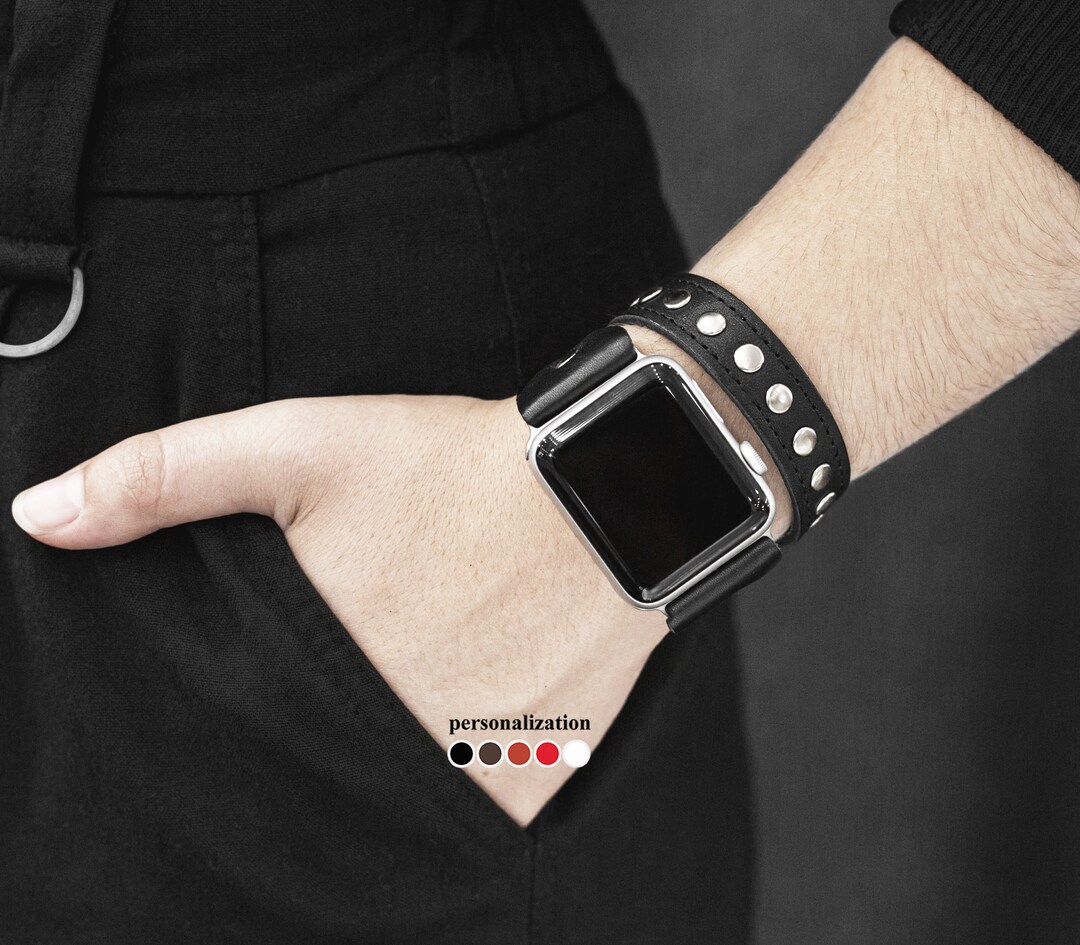 Bracelet Apple Watch double tour en cuir pour femme ou homme 38 mm 40 mm 41 mm 42 mm 44 mm 45 mm ...