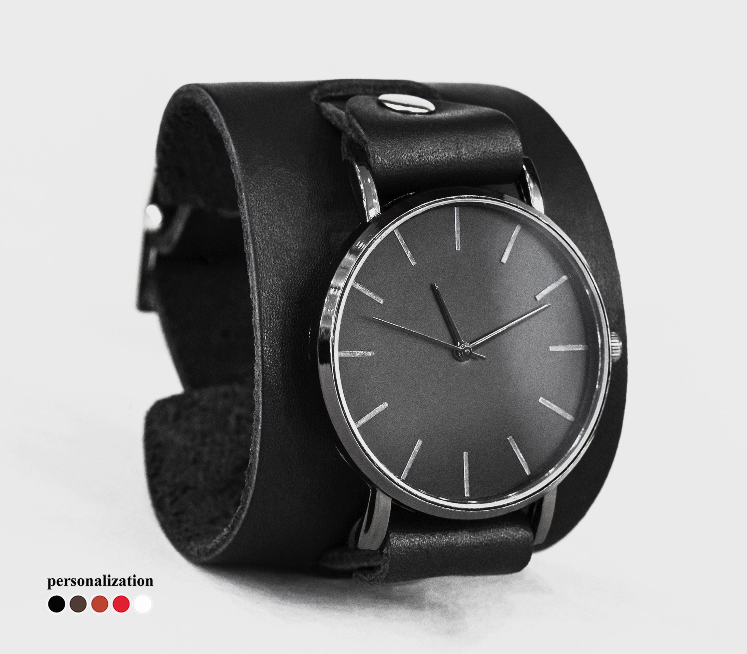 Wide Leather Watch Band for Men or Women - Wide Leather Cuff Watch Band ...