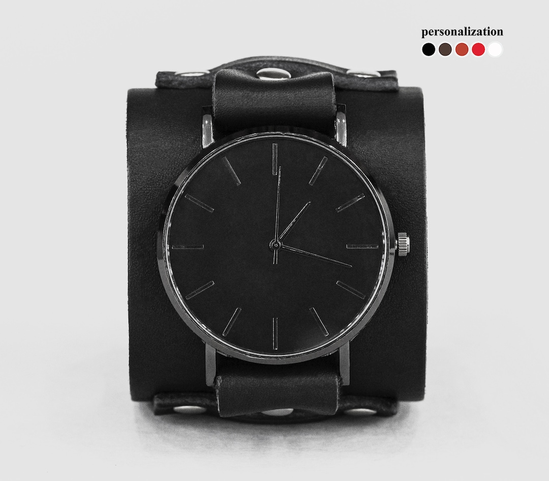 Wide Leather Watch Strap for Men or Women - Wide Leather Cuff Watch ...