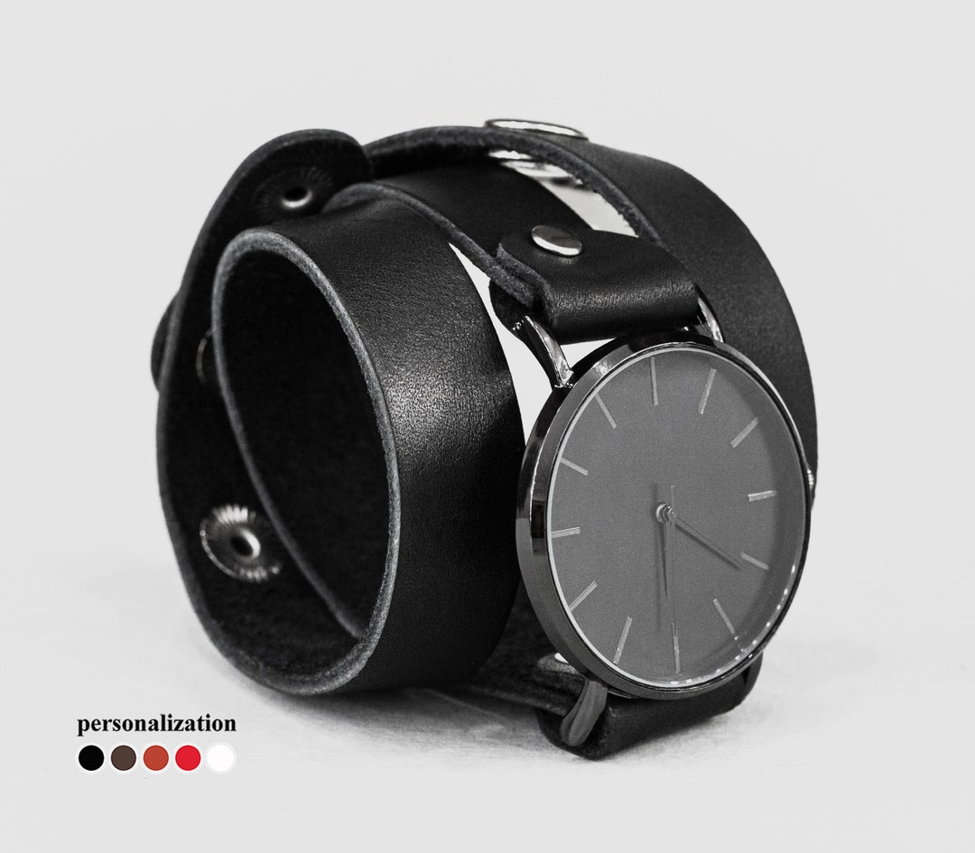 Double Wrap Leather Watch Band for Men or Women - Wide Leather Watch ...