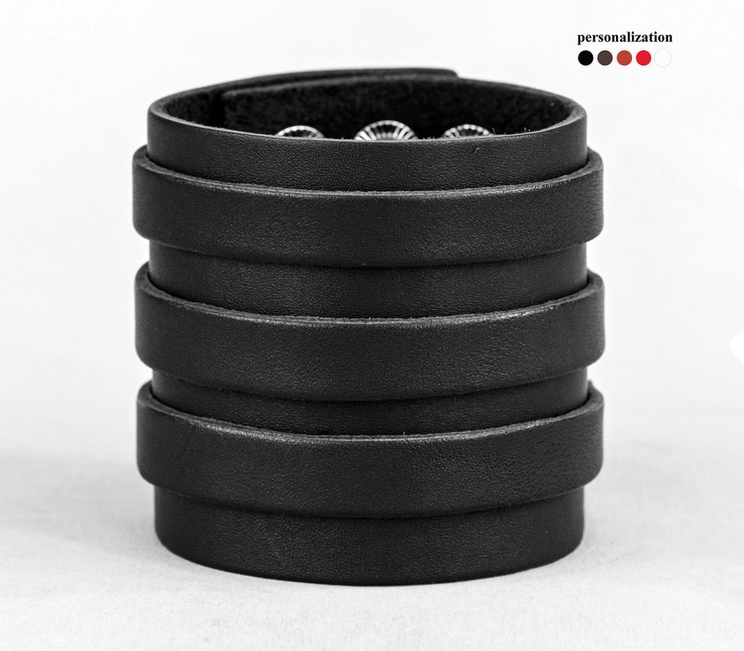 Wide Leather Cuff Bracelet for Men or Women, Wide Cuff Wristband, 3536 ...