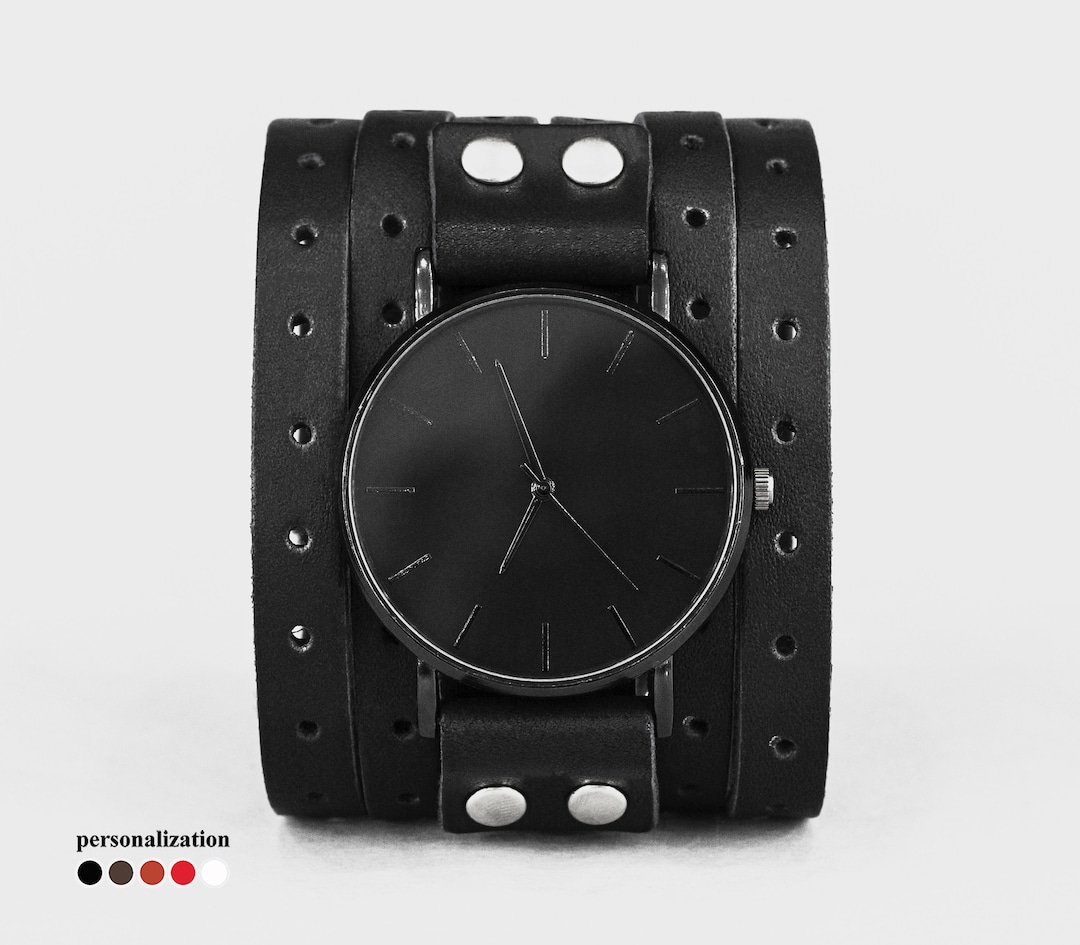 Wide Boho Perforated Leather Cuff Watch Band for Men or Women - Lug ...
