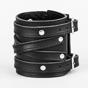 Wide Stitched Leather Wristbands - Leather Wrist Cuff - Leather ...
